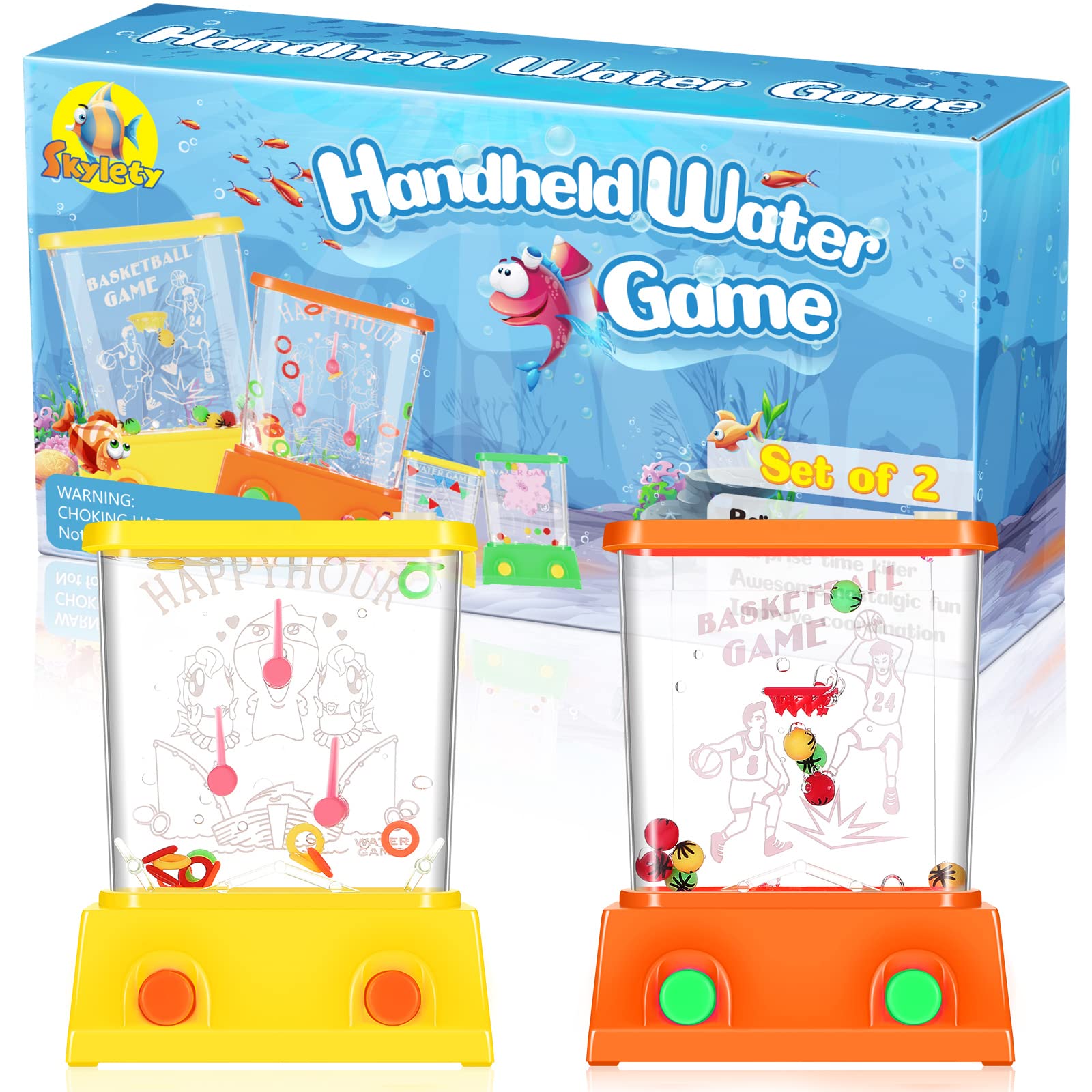 Skylety 2 Pcs Handheld Water Game 2.6 x 3.25 Inch Arcade Water Ring Water Tables in a Gift Box for Beach Fun Game Toys Fun Stocking Stuffers Gifts for Toddler Kids Adults Retro Pastime, Without Water