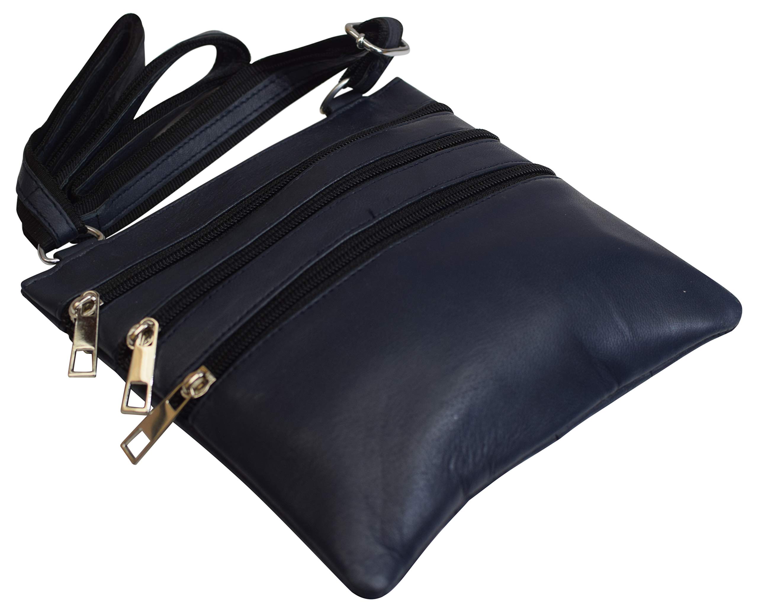 MARSHAL Ladies Genuine Leather Multi-Pocket Shoulder Bag Purse for Womens Colors!!! (Blue)