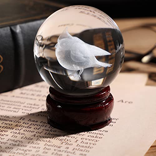 LITIALLY 2.4inch (60mm) 3D Cardinal Bird Crystal Ball with Decorative Wooden Stand for Home Decorative Ball, Paperweight. 2023 Version Gift for Bird Lovers, Grandma, Children