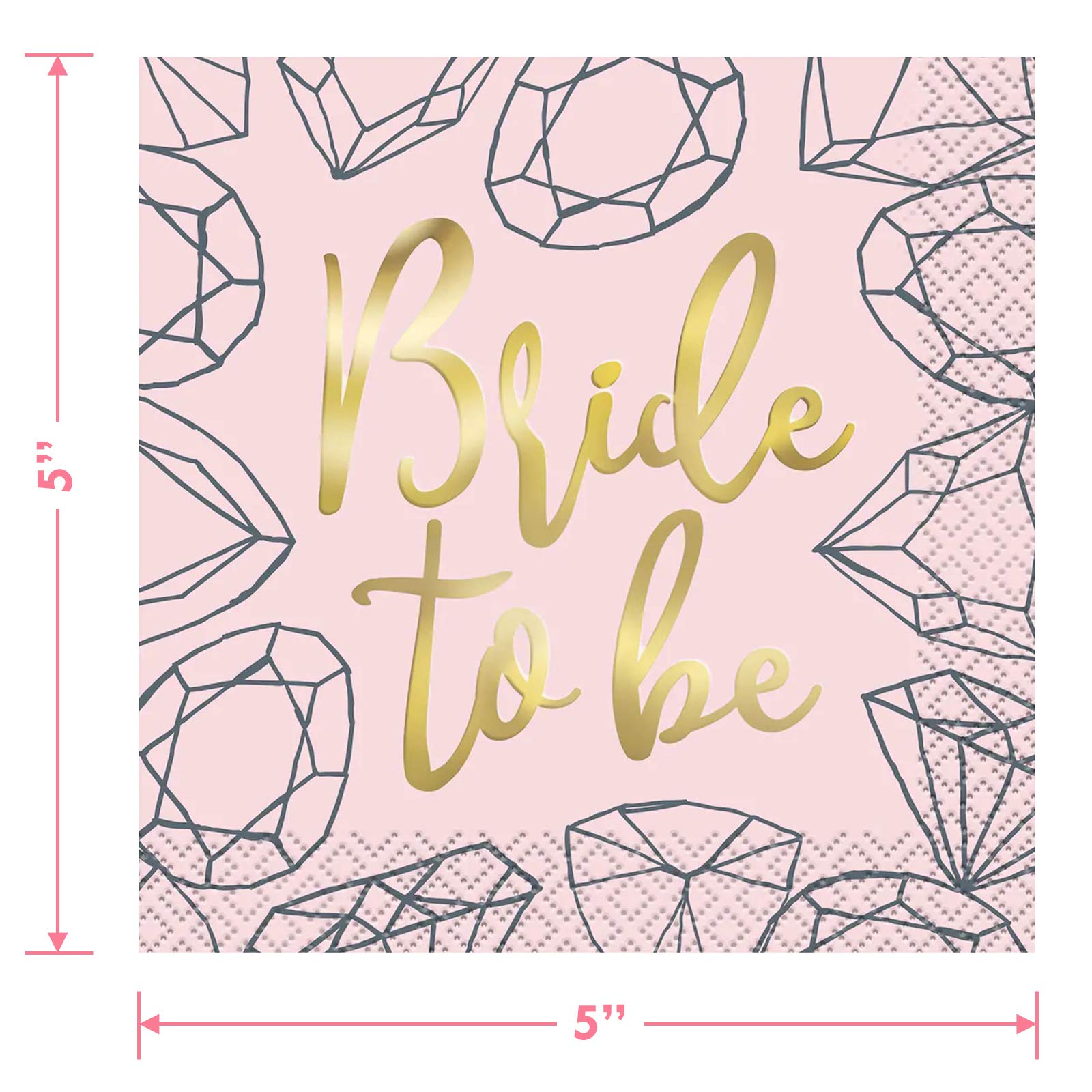 Live It Up! Party Supplies Pink & Gold Diamond Bride to Be Paper Dessert Plates and Beverage Napkins (Serves 16)