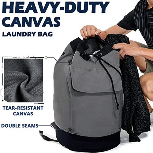Laundry Bag Backpack, Canvas Laundry Backpack for College Students, Large Backpack Laundry Bag, Heavy Duty Laundry Bag with Straps, Laundry Duffle Bag, Laundromat BagĀ for Dorm Room, Apartment, Camping