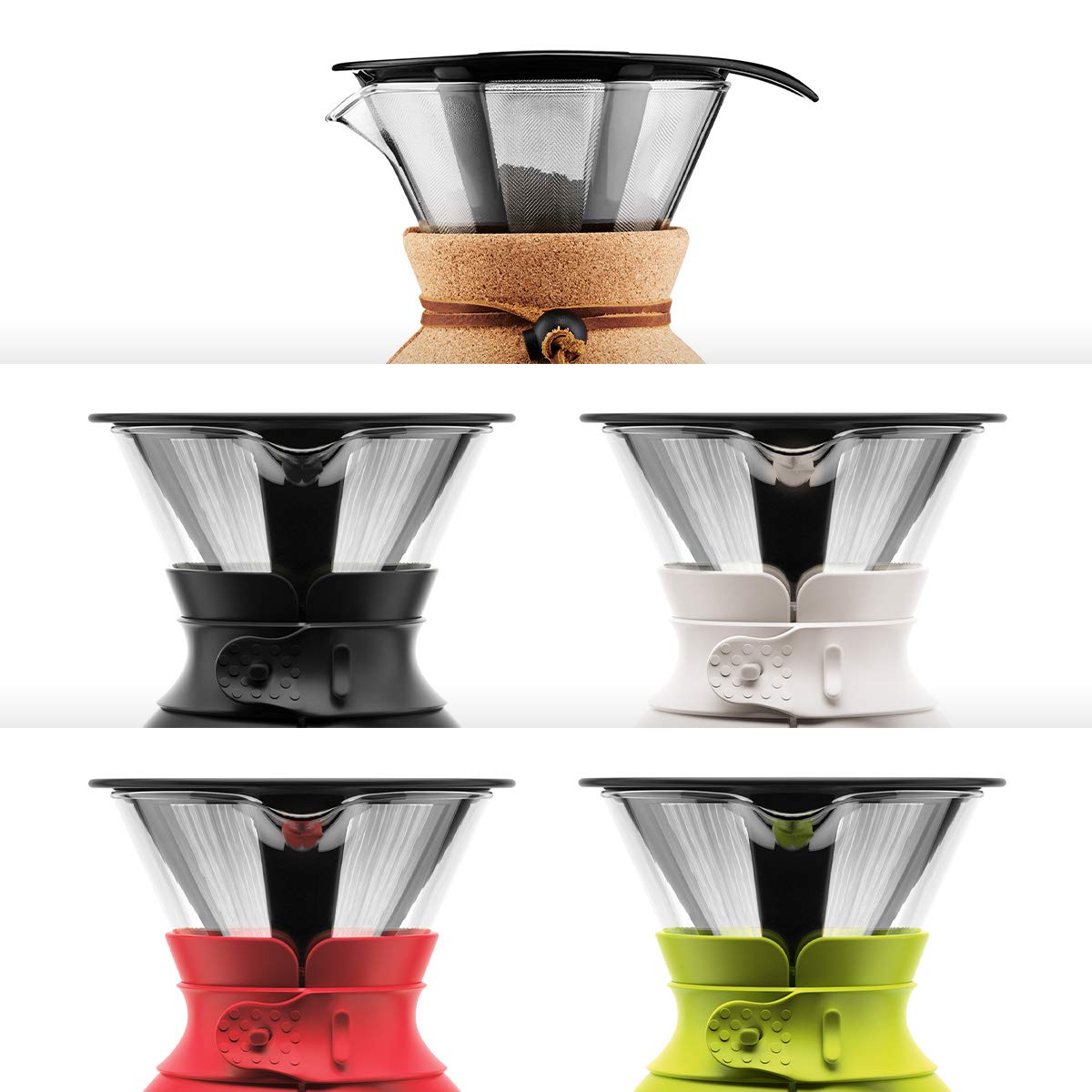 Bodum Bistro Burr Coffee Grinder, 1 EA, Black & Pour Over Coffee Maker with Permanent Filter, 1 Liter, 34 Ounce, Black Band
