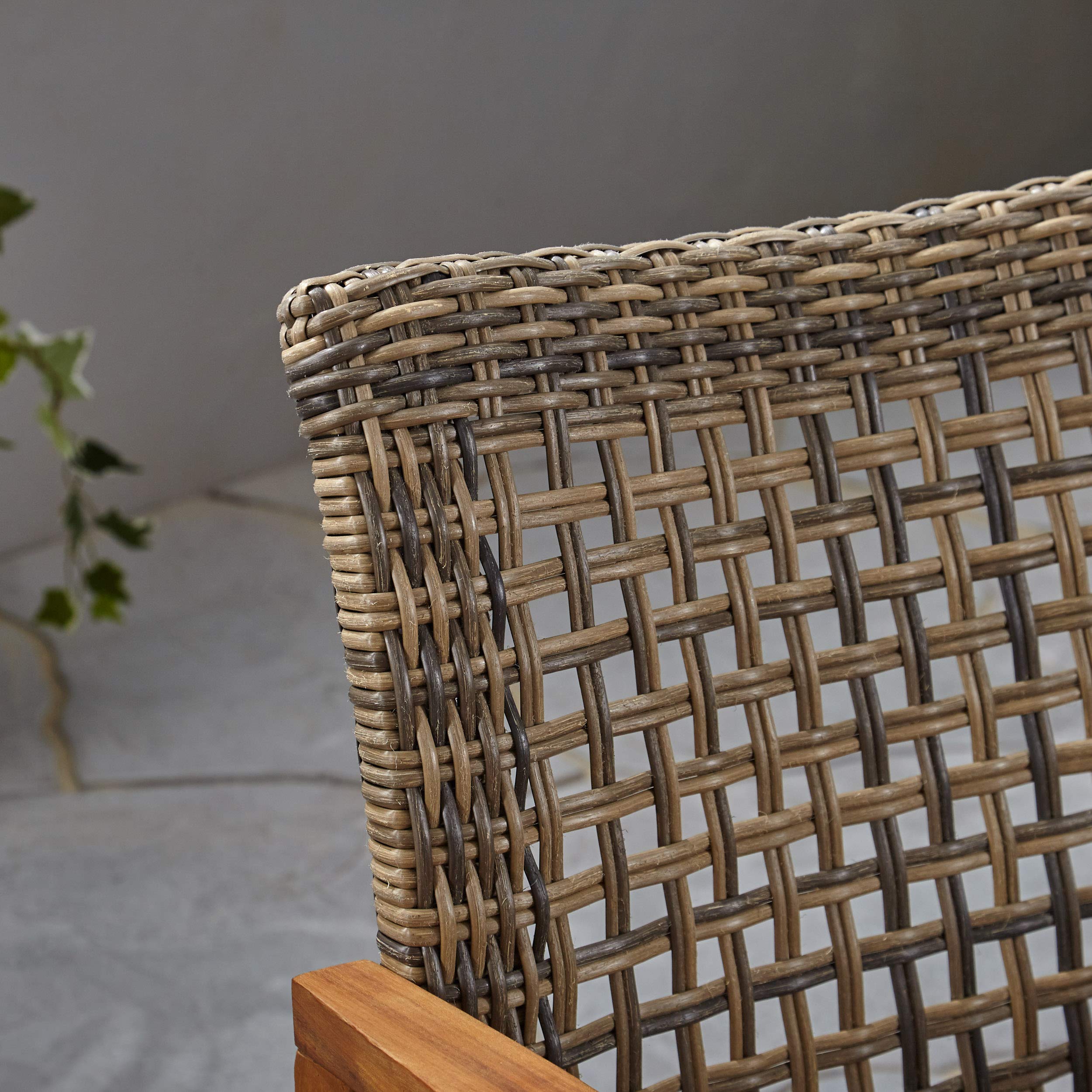 GDFStudioOutdoor 3 Piece Wood and Wicker Club Chairs and Side Table Set, Gray