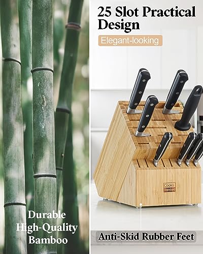 Cooks Standard Bamboo Knife Block Holder without Knives, 25 Slot X-Large Universal Countertop Butcher Block Kitchen Knife Stand for Easy Kitchen Storage