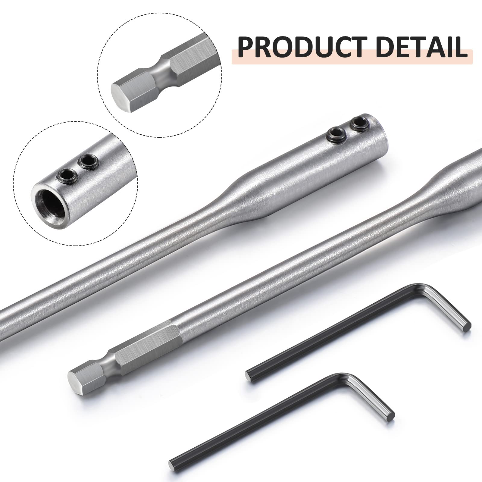 Drill Bit Extension 6, 12 Inch Drill Bit Set Wood Spade Bit Set High Carbon Steel Drill Bit Extender Drill Extension Bit Holder with Wrench Key for Wood Turners Construction Accessories (12)