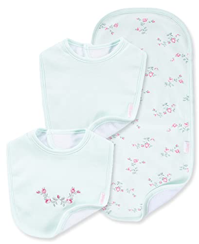 Little Me Baby Girls' 3 Piece Bib and Burp Set, Floral, Mint Print, One Size