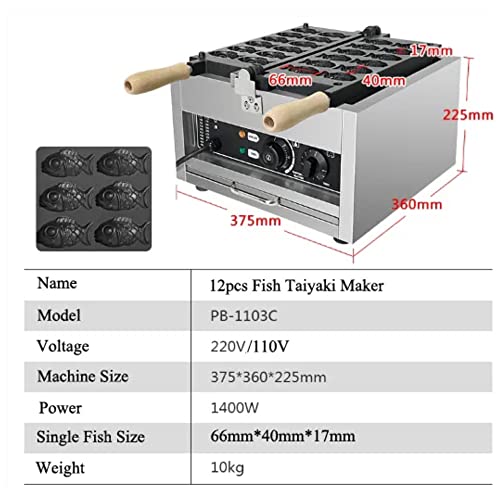SRMNFADZ Nonstick Japanese Taiyaki Making Machine, Commercial Electric Fish-Shaped Waffle Maker, 1400W Waffle Iron Baker Machine for Party Cafe Tea Shop