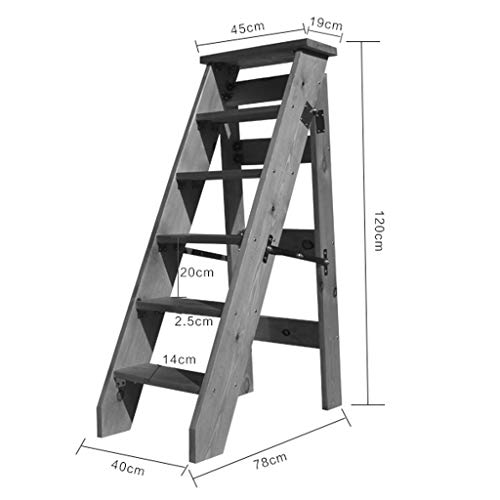 XWZJY Moveable 6 Steps Stepladder Multifunction Wooden Ladder Stool Folding Stairs Chair for Living Room/Kitchen/Balcony/Courtyard,Height 120cm,Load Bearing 150kg