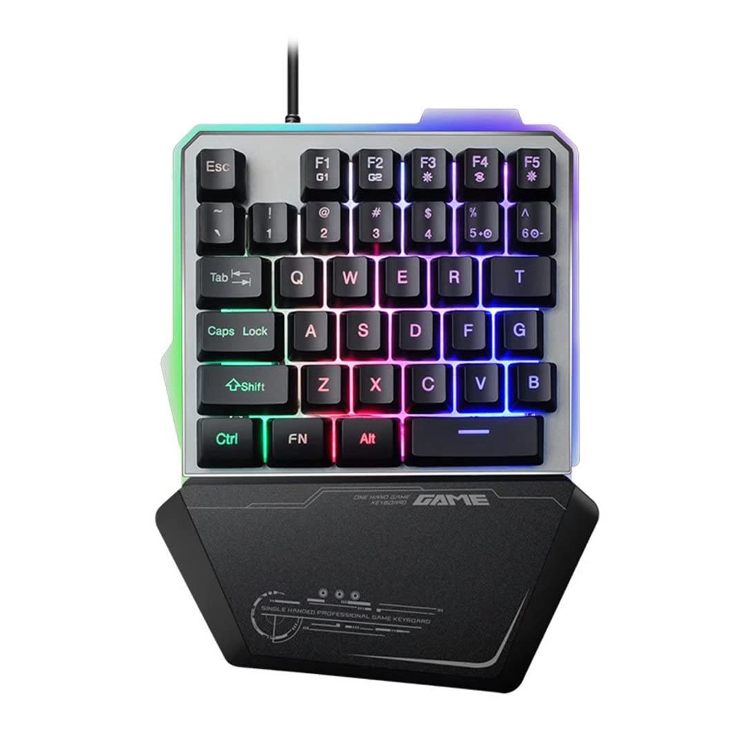One Handed Keyboard, Jancal RGB Gaming Single-Handed Keyboard with 35 Keys for PS4/Xbox/PC, Portable Mini Left Hand Keypad RGB Backlit/Macro Definition, Wired USB Mobile Game Half Keypad