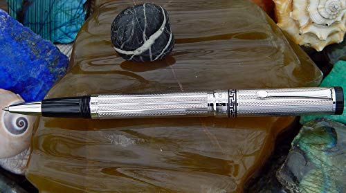 Xezo Tribune Pure Platinum Layered Diamond-Cut Fine Rollerball Pen, Weighty and Balanced, Individually Numbered (Tribune Platinum R), Silver, Black