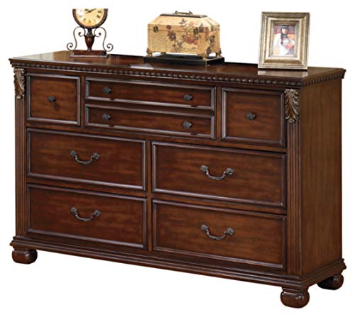 Signature Design by Ashley Leahlyn Traditional Ornate 7 Drawer Dresser, Warm Brown