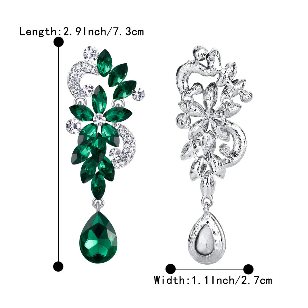 BriLove St Patricks Day Earrings Silver-Tone Dangle Earrings Women's Wedding Bridal Bohemian Boho Crystal Flower Chandelier Teardrop Bling Earrings Emerald Color.
