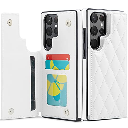 Galaxy S23 Ultra Case,Luxury Flip Folio Leather Wallet Case RFID Blocking Cover Card Slots and Kickstand for Girls Women,Protective Phone Case for Samsung Galaxy S23 Ultra (White)