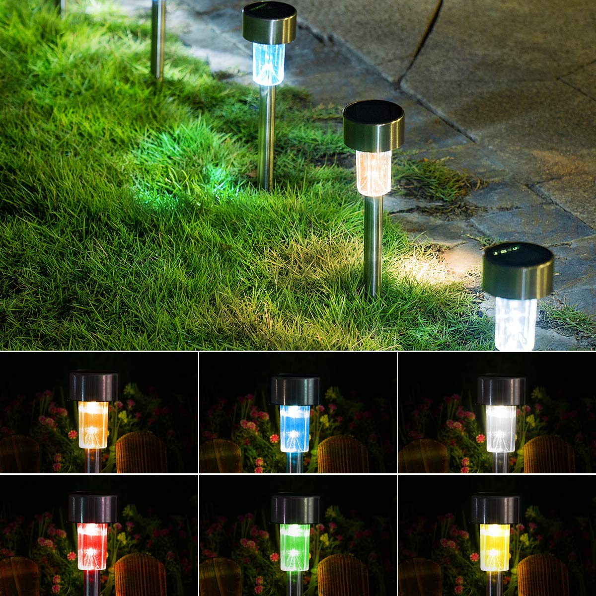 SOLPEX Solar Garden Lights Outdoor, 6 Color 12 Pack Stainless Steel Led Pathway Lights,Halloween/Christmas Solar Decorative Lights,Christmas Decor for Patio, Lawn, Yard,Landscape and Walkway