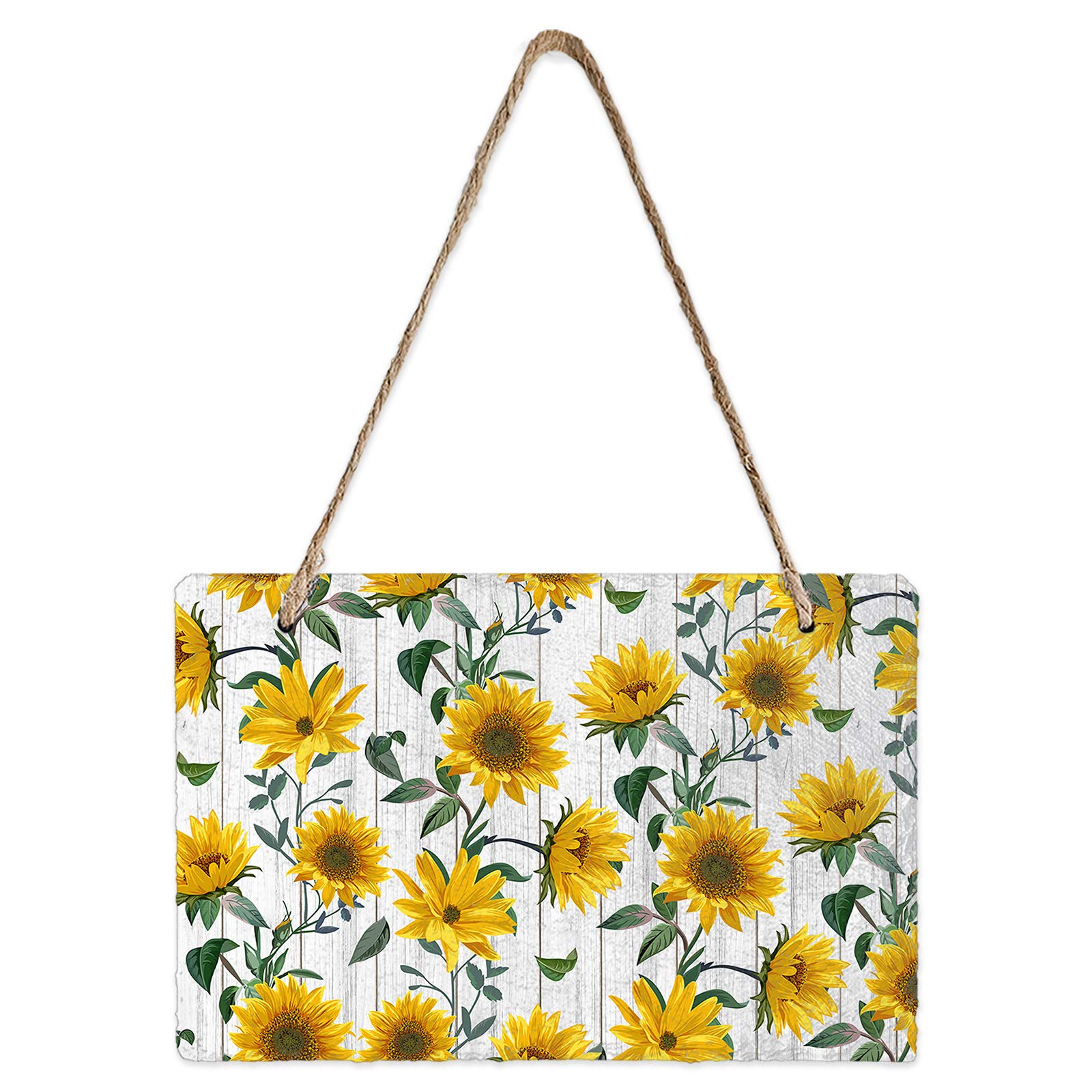 Slate Hanging Wall Sign Sunflower Leaves Summer Wall Plaque Wood Signs with Rope Retro Wood Plank DIY Hanging Door Sign for Front Porch/Entryway/Outdoor/Garden Home Decor, 8x5inch