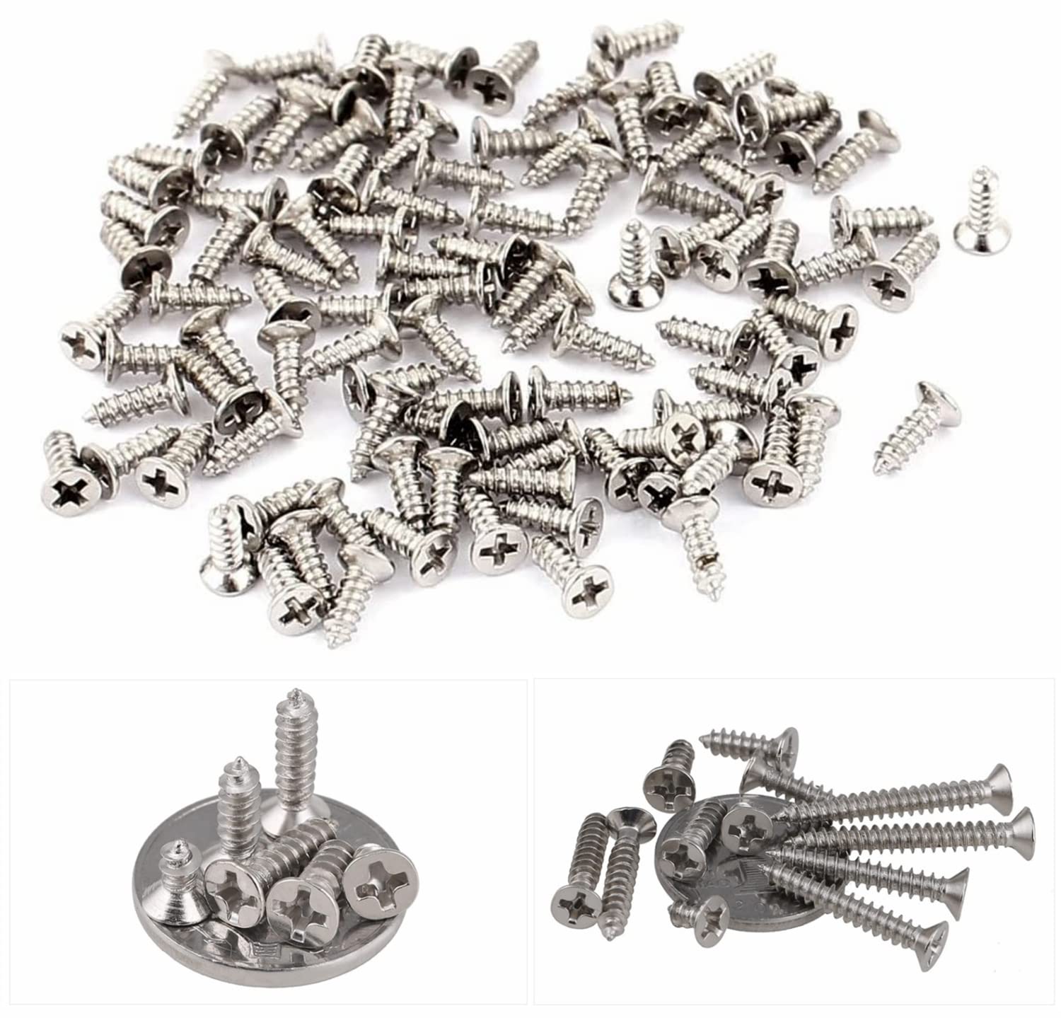Guard4U 750Pcs 15-Size Metric M1 M1.2 M1.4 M1.6 M1.7 304-Stainless Steel Phillips Countersunk/Flat Head Self-Tapping Small Machine Screws Assortment Kit