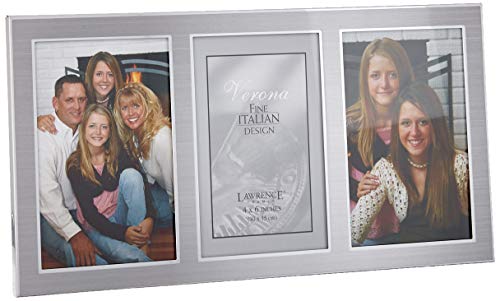 Lawrence Frames 2-Tone Triple Opening Panel Picture Frame, 4 by 6-Inch, Brushed Silver Metal and Shiny Metal