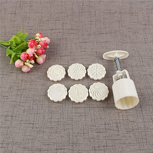 Cookie Stamp Moon Cake Mold Chinese Mid Autumn Festival Cake Press Polvoron Cutter with 50g 6 Stamps DIY Decoration