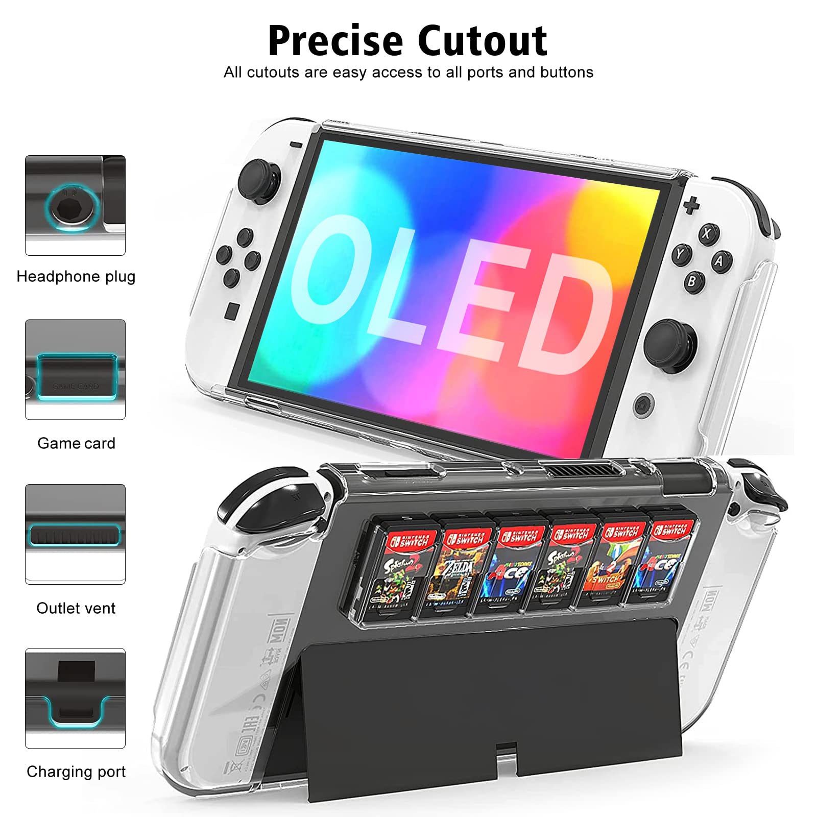 Carrying Case for Nintendo Switch OLED Model 9 in 1 Switch OLED PET Protective Case ,2Pcs Glass Screen Protector, Travel Case,USB Cable,4Pcs Thumb Grips Caps- [Ideal Gift All in One Bundle] Black