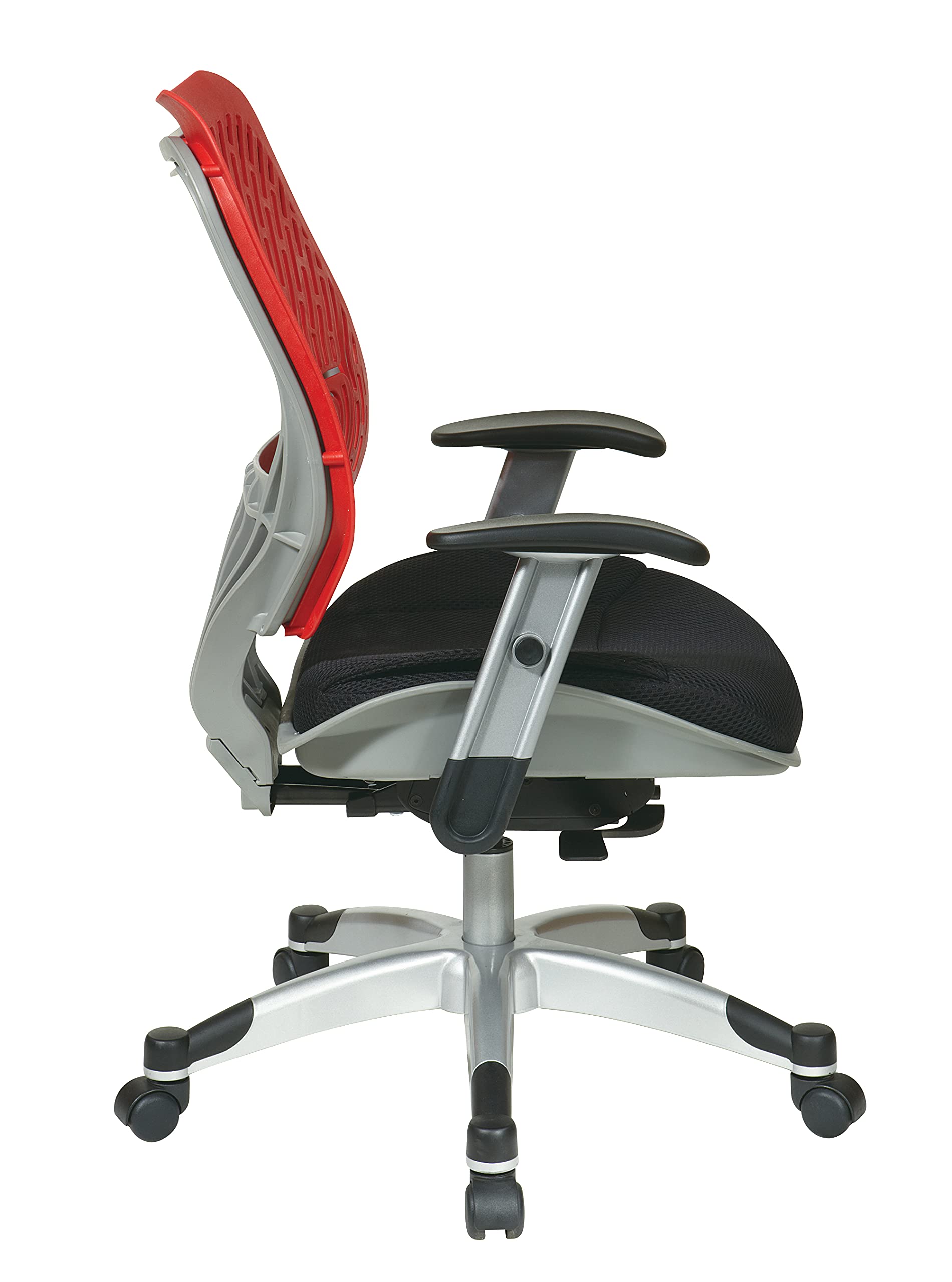 SPACE Seating REVV Self Adjusting SpaceFlex Cosmo Backrest Support and Padded Raven Mesh Seat with Adjustable Arms and Platinum Finish Base Managers Chair