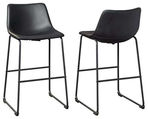 Signature Design by Ashley Centiar Urban Industrial 28.75" Pub Height Bucket Seat Barstool, 2 Count, Black