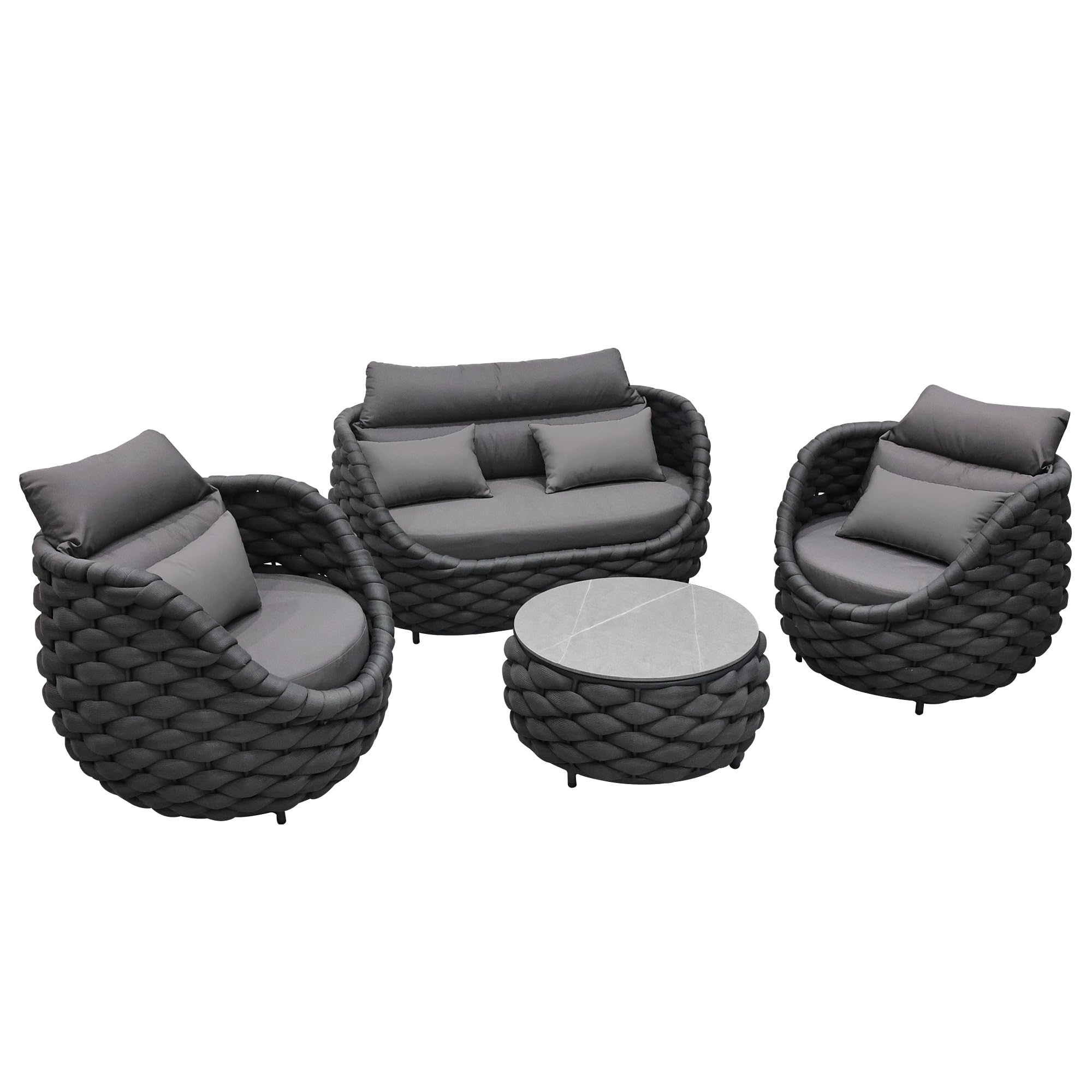 ercimi 4 Pieces Set Aluminum Outdoor&Indoor Sofa, Modern Patio Furniture Set Conversation Set with Soft Cushion and Coffee Table for Balcony Garden,Black