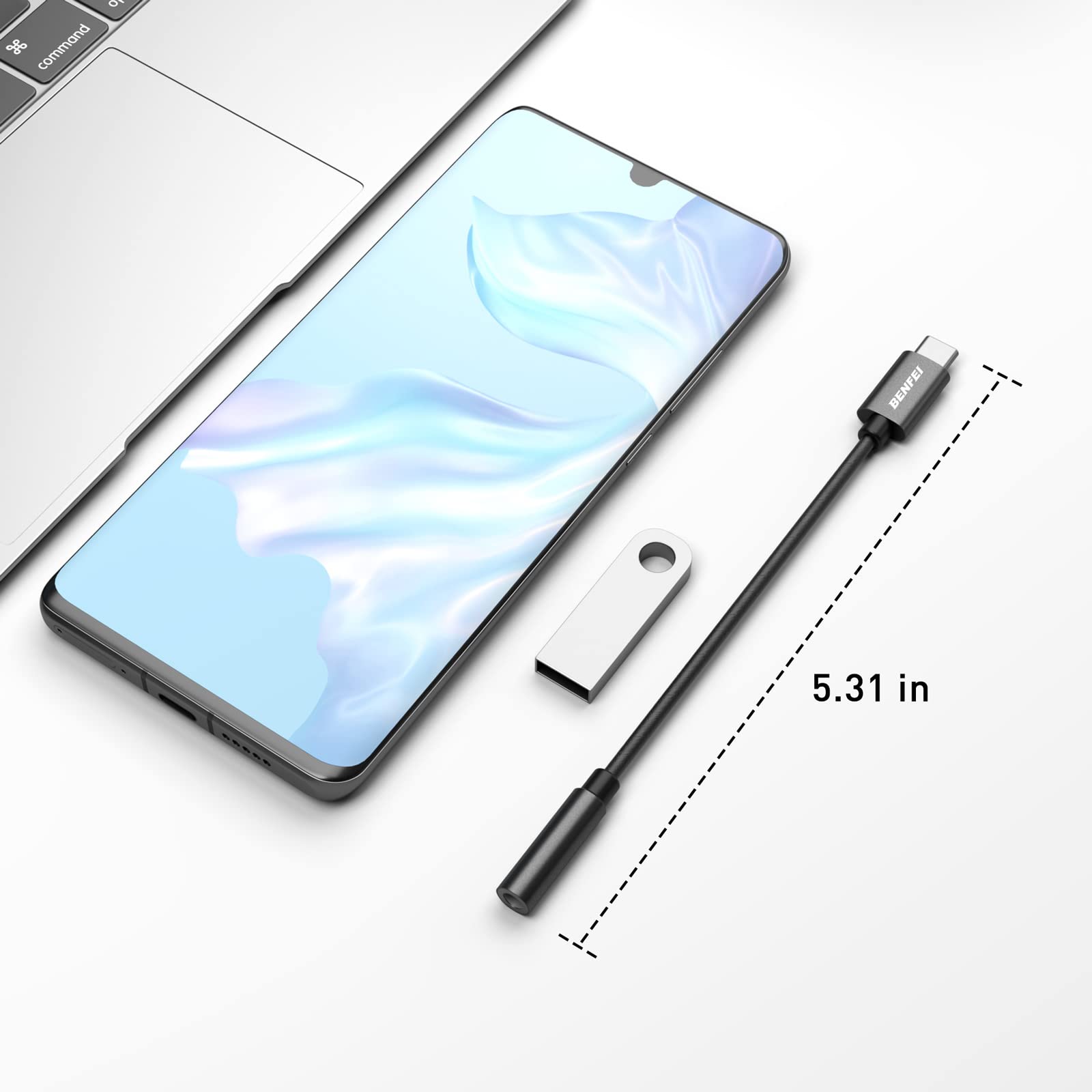 BENFEI USB-C to 3.5mm Headphone Jack Adapter, USB Type-C to 3.5mm Adapter Nylon Cable [DAC Hi-Res] Compatible with iPad Pro New 2018 2019, Pixle 2/XL/3,HTC, Samsung S10/S8/S9/Note 8 - Black
