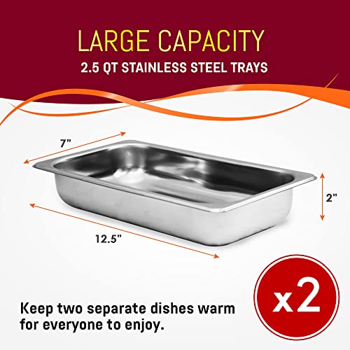 Elite Gourmet EWM-6122 Dual 2 x 2.5 Qt. Trays, Buffet Server, Food Warmer Temperature Control, Clear Slotted Lids, Perfect for Parties, Entertaining & Holidays, 5 Qt Total, Stainless Steel