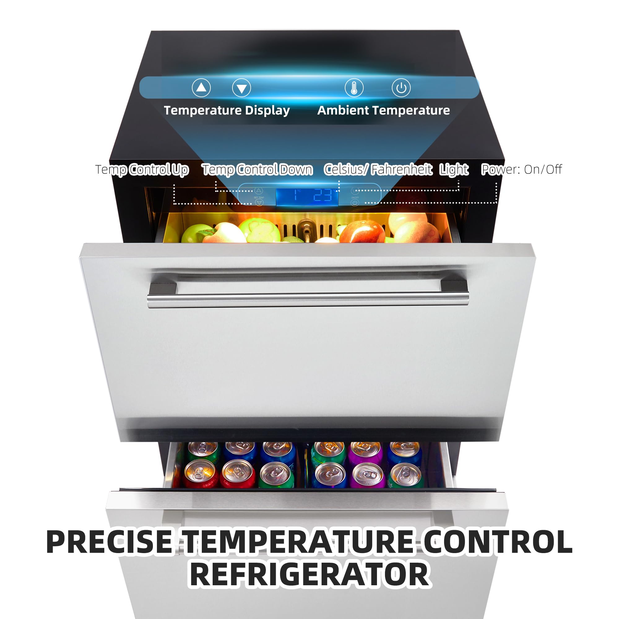 Garvee 24 inch Undercounter Refrigerator, 5.12 Cu.Ft Outdoor Fridge for Patio, Wine and Beverage Refrigerator, Drawer Refrigerator Under Counter Fridge Ideal for Home and Commercial
