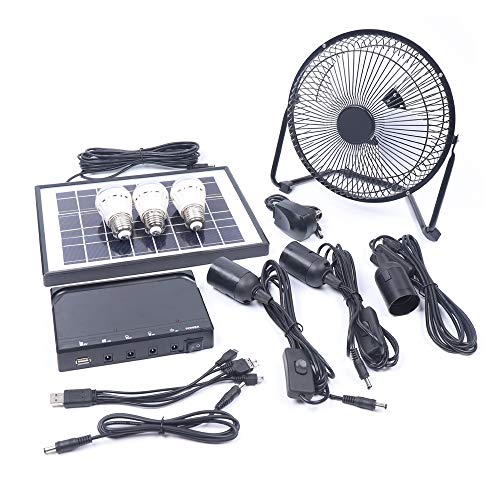 DYRABREST Solar Generator Portable Lighting System Kit, Solar Powered Panel+Fan+3x1W 12V Bulbs
