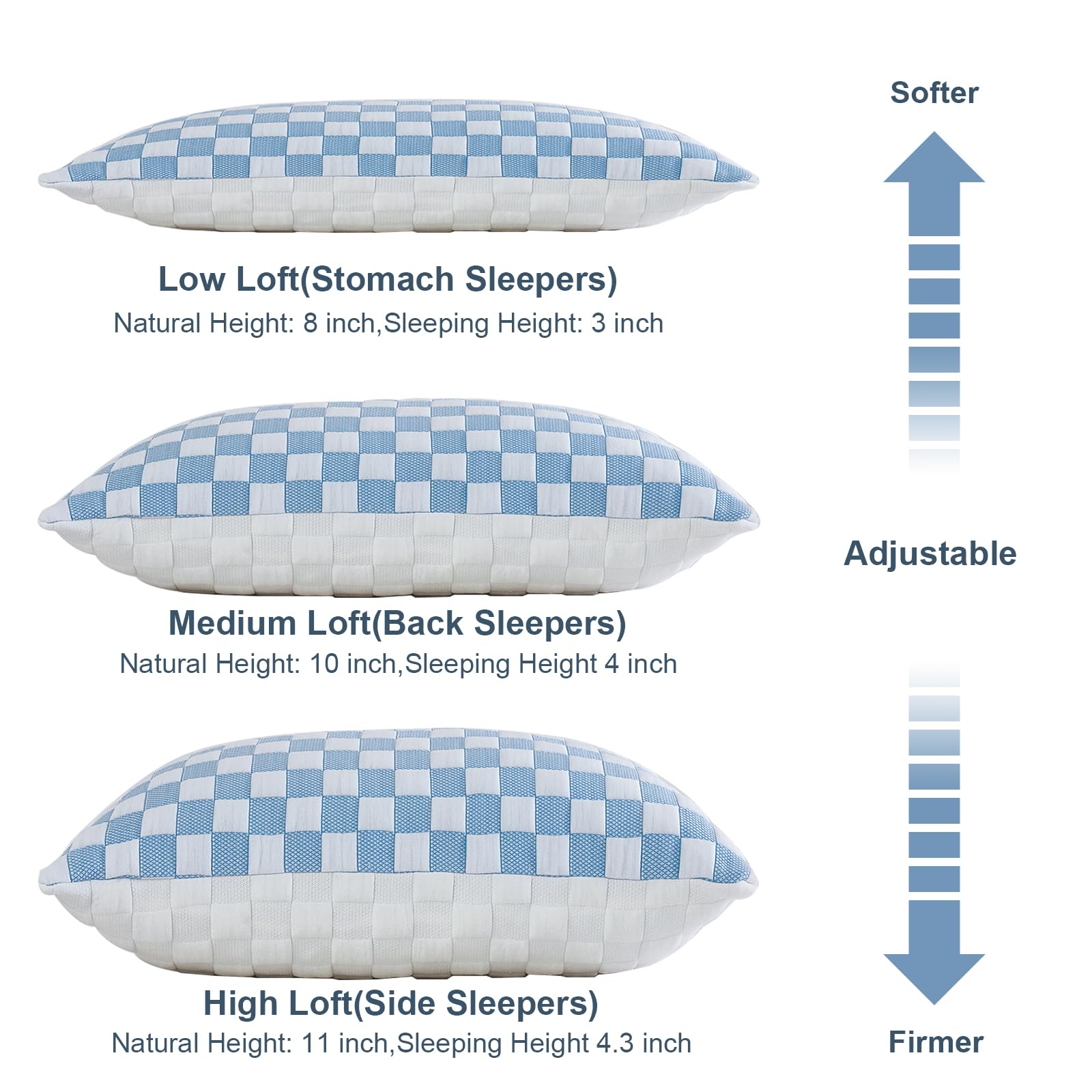 Bioeartha Cooling Gel Memory Foam Pillows for Side and Back Sleepers - Adjustable, Washable Queen Size Set of 2 with Removable Covers