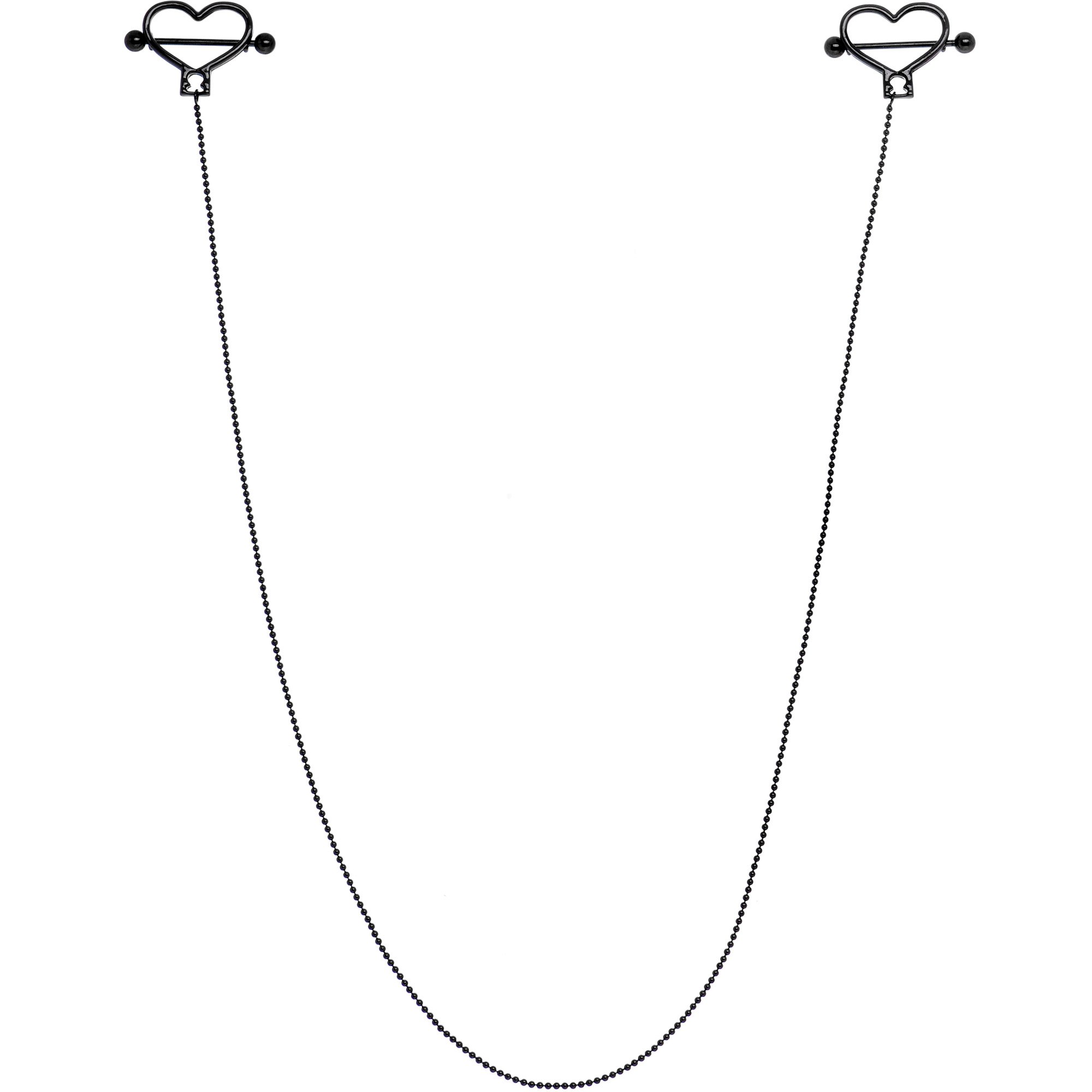 Body Candy Black Anodized Steel Valentines Regal Heart to Heart Dangle Nipple Chain 14 Gauge 25mm