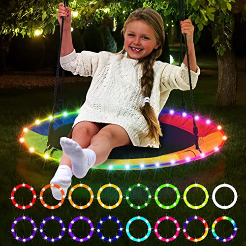 Eliteemo LED Outdoor Swing Lights, Remote Control LED Rim Light for 40-inch Saucer Tree Swing, 16 Color Change by Yourself, Waterproof, Super Bright to Play at Night Outdoors, Good Gift for Kids