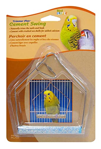 PENN-PLAX Bird-Life Trimmer Plus Cement Bird Swing – Naturally Trims Nails & Beak – Assorted Colors – 4” Wide