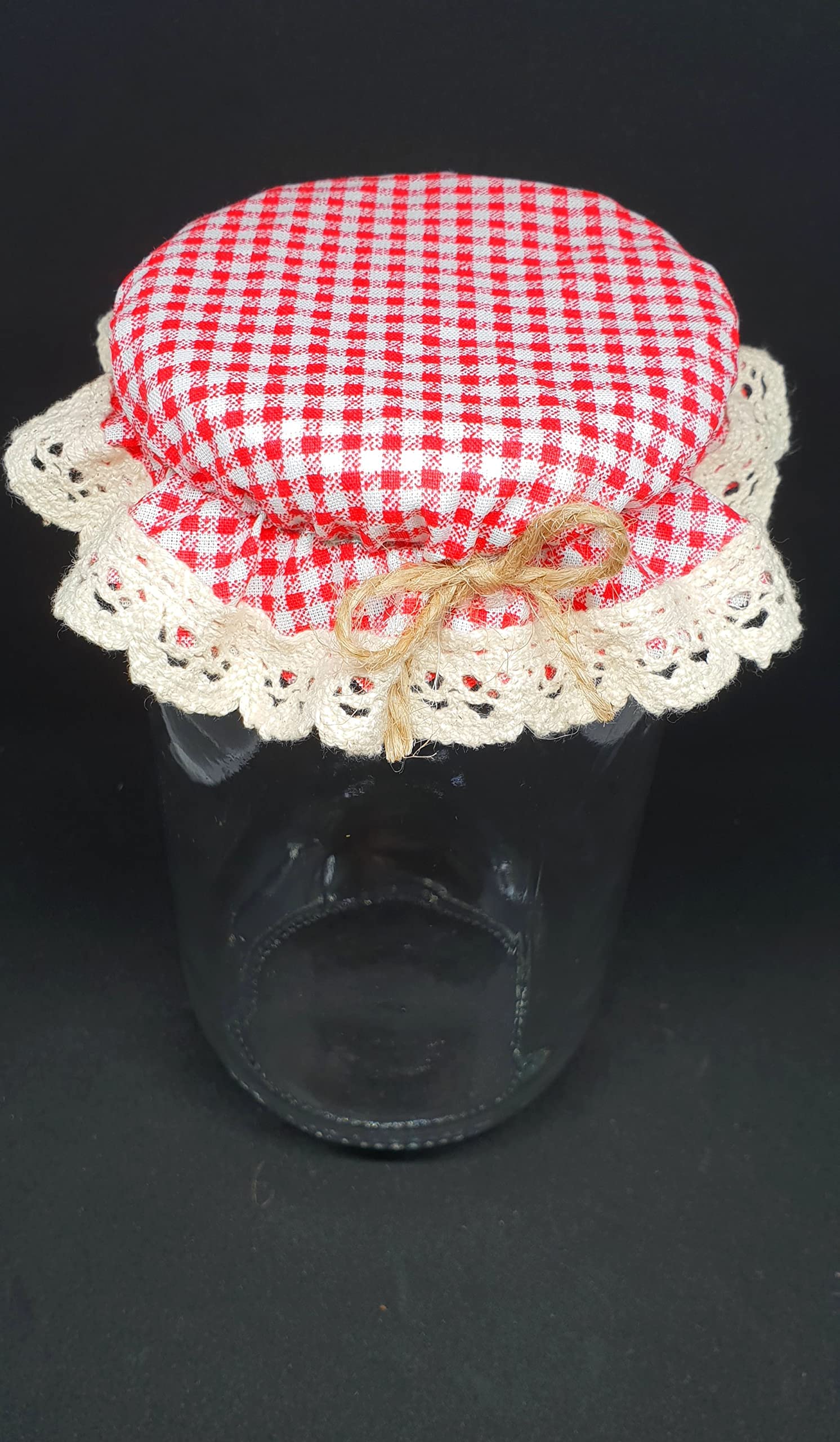 DLK - 10 pieces Elasticated Jar Cover Cloth - 100% Cotton Jar Cover Cloth - Stretchy Red Gingham (Checkered) Pattern - Breathable Fermentation Lid Bowl - Reusable Elastic Cloth Jar Covers