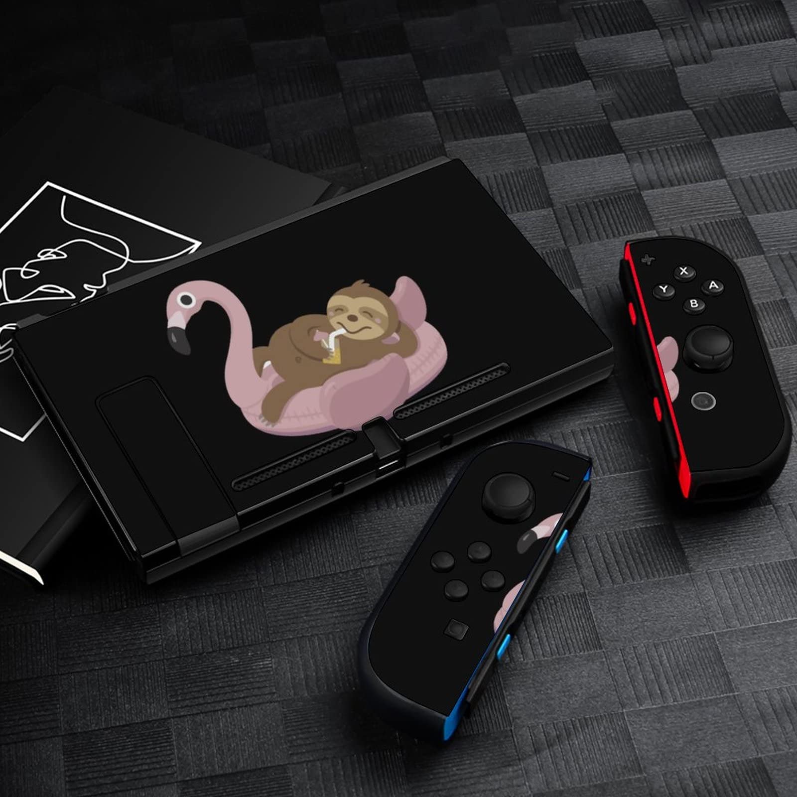 Chilling Sloth on Flamingo Float Decal Stickers Cover Set Full Wrap Skin for Switch Protection Faceplate Sticker for Switch