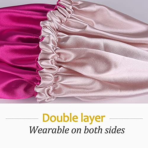 YAFIYGI Baby Satin Bonnet,Sleep Cap with Double Layer Reversible Adjustable Silk Satin Bonnet for 6-36 Months Baby and Teens Rose