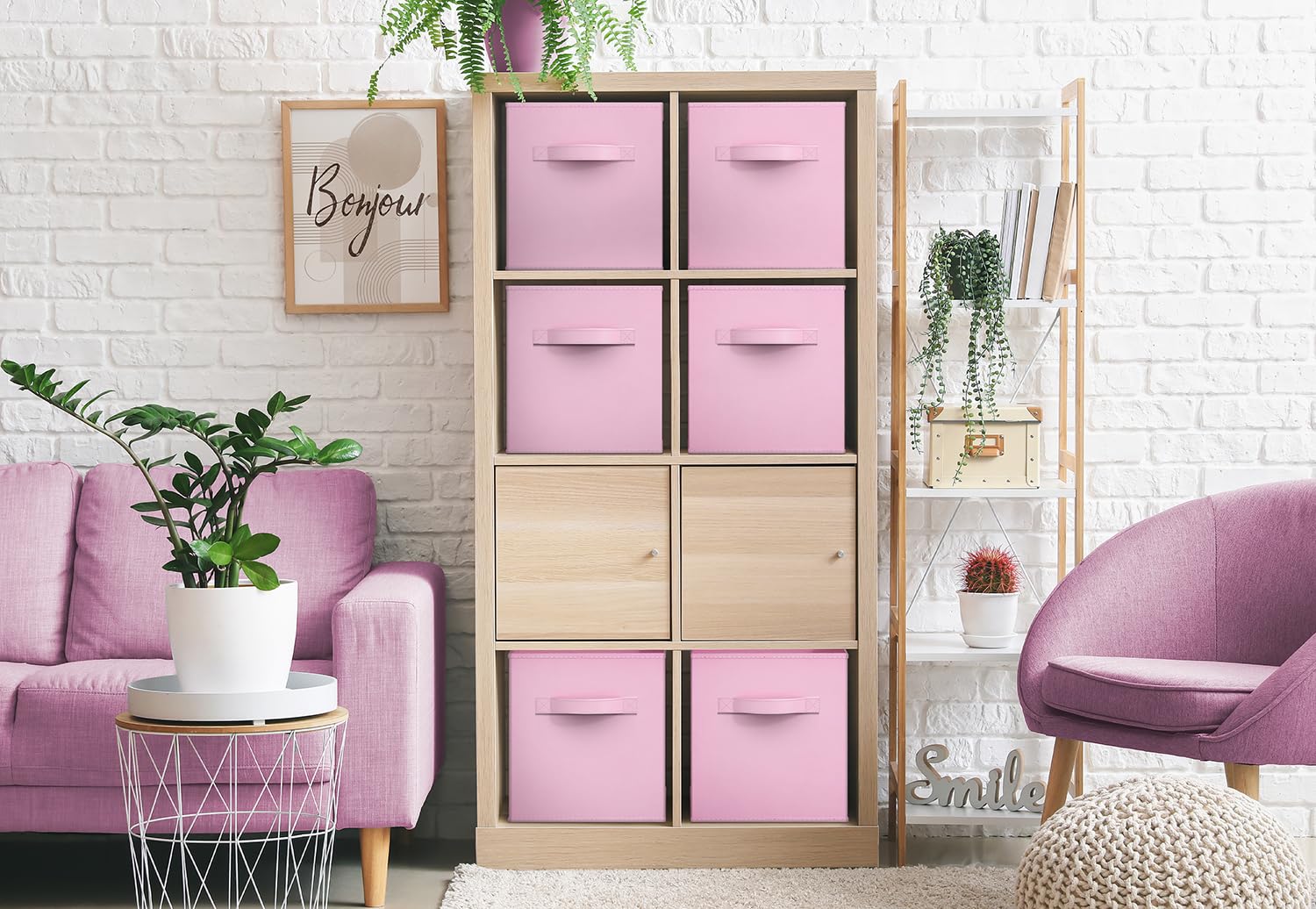 Sorbus Storage Cubes - 11 Inch Foldable Fabric Baskets for Organizing Pantry, Closet, Shelf, Toy Box, Cubby - 6 Collapsible Cloth Cube Storage Bins for Home, Nursery, Playroom, Bedroom (Pastel Pink)