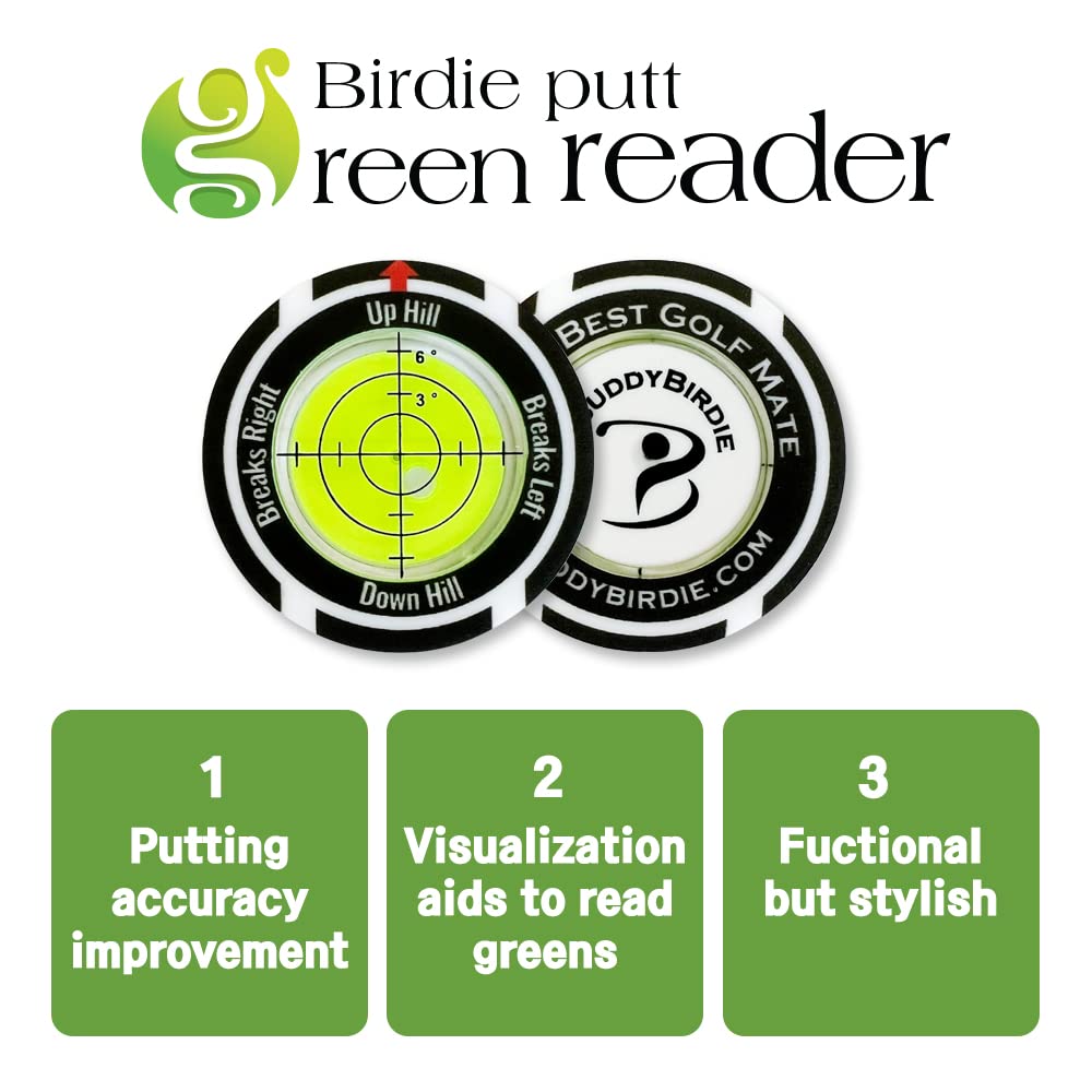 BUDDYBIRDIE Birdie Putt Green Reader | Poker Chip Style Ball Marker Compact & Stylish Golf Putting & Green Reading Aid Bubble Level High Precision Alignment Reader Tool Golf