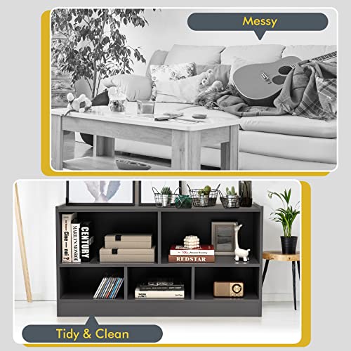 Tangkula Wood Storage Cube Bookcase, 2 Tier 5 Cube Open Shelf Storage Cabinet, Multipurpose Bookshelf, Display Cabinet Shelf for Living Room, Bedroom, Hallway, Kid's Playroom, Reading Nook (Grey)