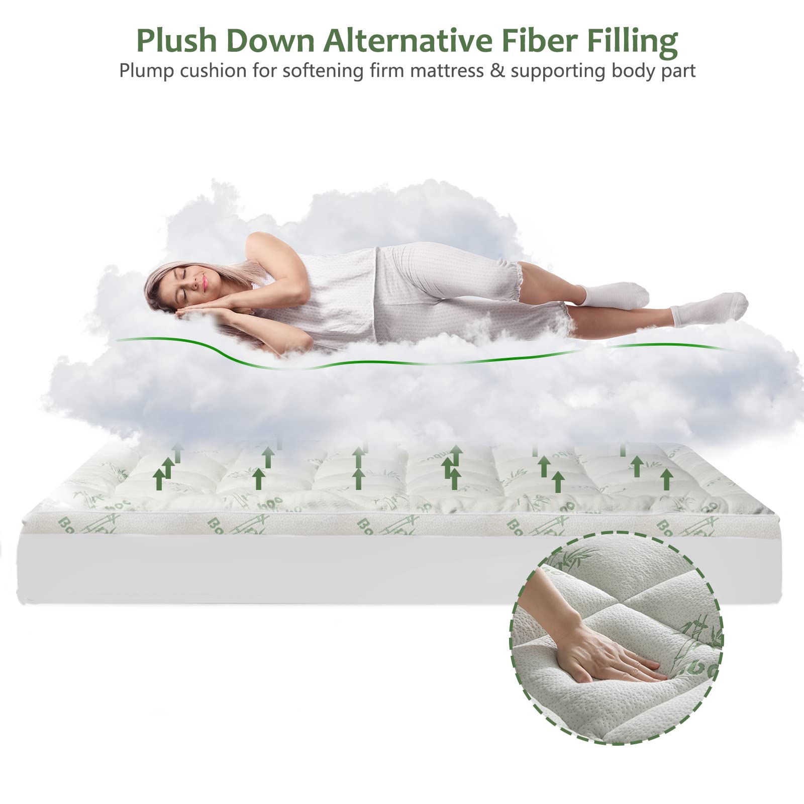 Cooling Mattress Topper Short Queen Size with 8-21" Deep Pocket Mattress Pad for Back Pain Pillow Top Mattress Cover Quilted Mattress Protector with 1200 GSM Down Alternative Fill