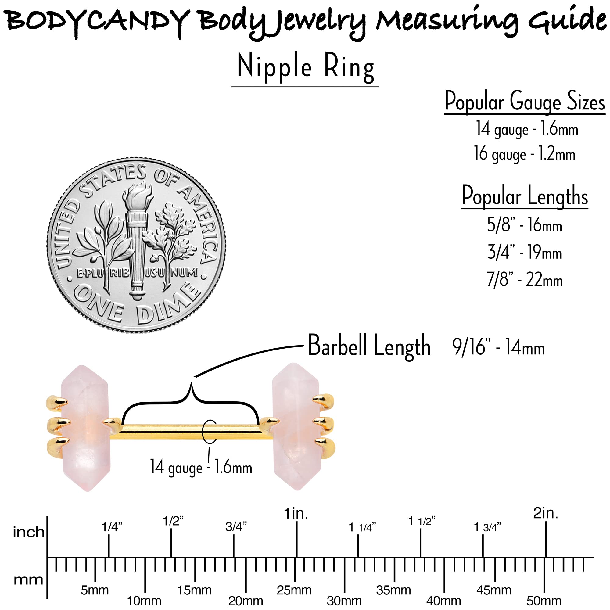Body Candy 14G Womens Nipplerings Piercing Stainless Steel 2Pc Pink Rose Quartz Claw Nipple Ring Set 9/16"