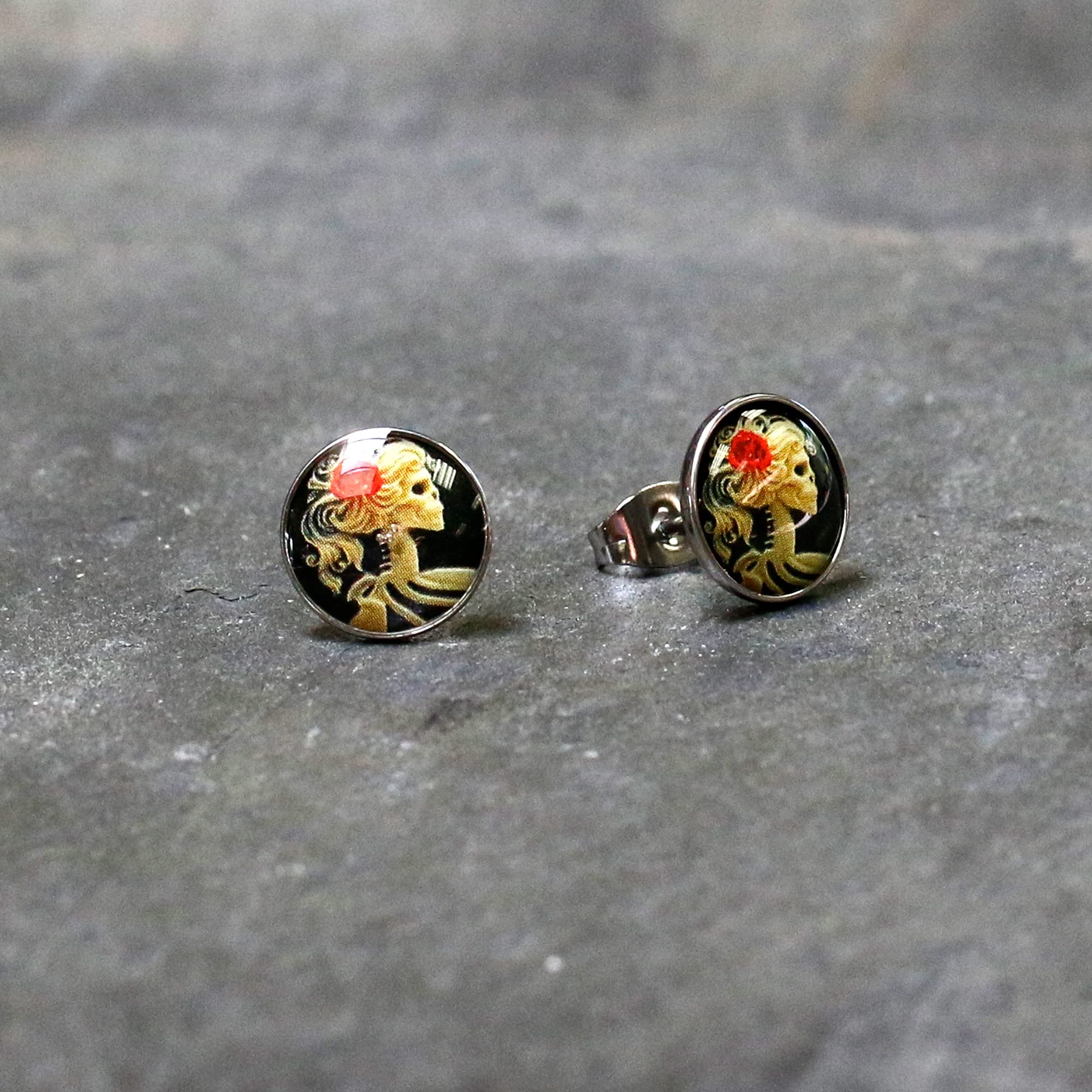 Body Candy Stainless Steel Red Rose Skeleton Stud Earrings