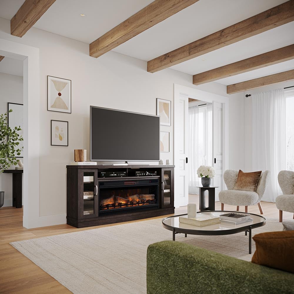 Classic Flame Hutchinson 70" Infrared Electric Fireplace Entertainment Center & 42" Linear Firebox - Oak Espresso, 42MM3115-PE91 & 42II042FGT