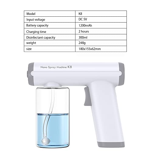 Disinfectant Fogger Machine, Electric ULV Sprayer Touchless Disinfection Atomizer, LITSPED Handheld Nano Steam Gun with Blue Light, 300ml, USB Rechargeable for Indoor Outdoor