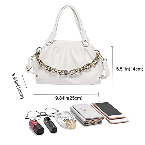 Cloud Purse for Women Crossbody Dumpling Purses Fashion Ruched Handbag Small Top-handle Shoulder Cluch Bags White