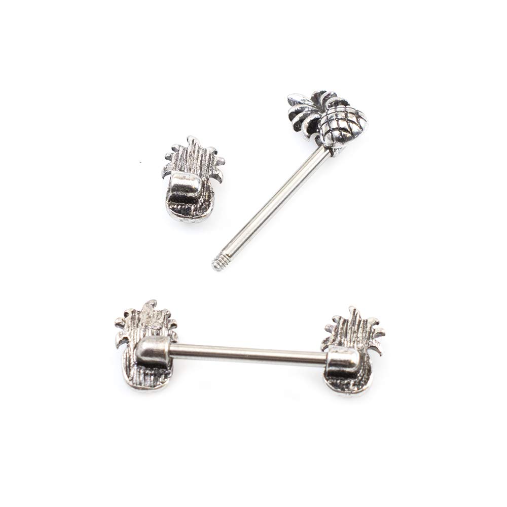 BodyJewelryOnline Pair of Nipple Barbell with Pineapple Design 14g