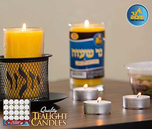 Tea Light Candles - 100 Bulk Pack - White Unscented Travel, Centerpiece, Decorative Candle - 4.5 Hour Burn Time - Pressed Wax - by Ner Mitzvah