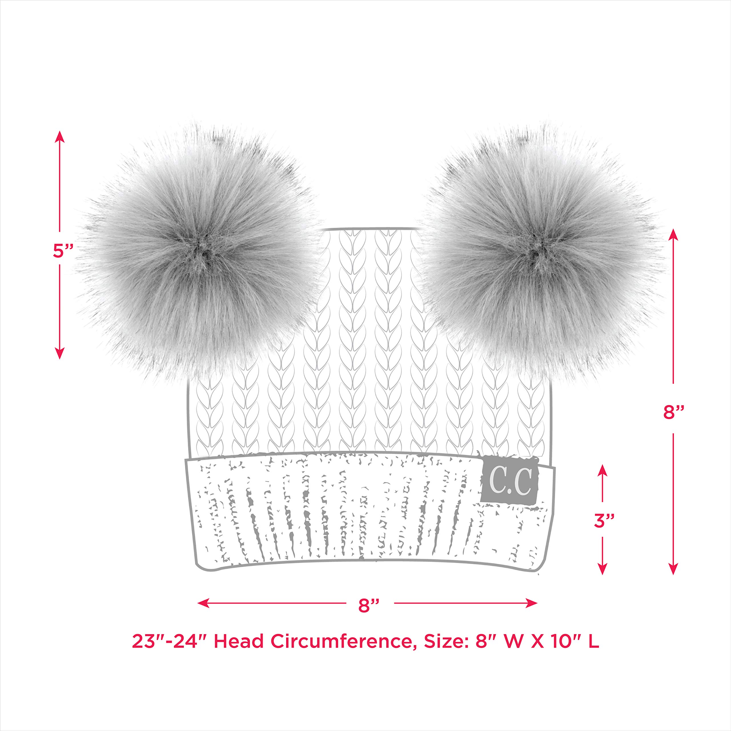 C.C Hatsandscarf Exclusives Cable Knit Double Pom Winter Beanie (HAT-2055) (Black-Color Natural Pom)