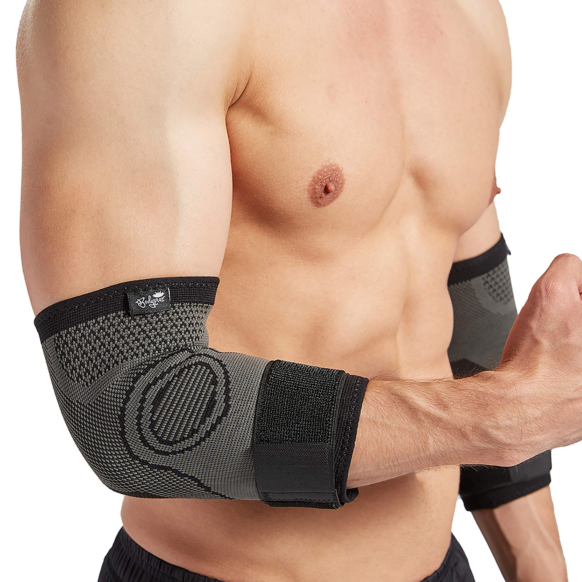 Bodyprox Elbow Brace with Strap for Tendonitis 2 Pack, Tennis Elbow Compression Sleeves, Golf Elbow Treatment